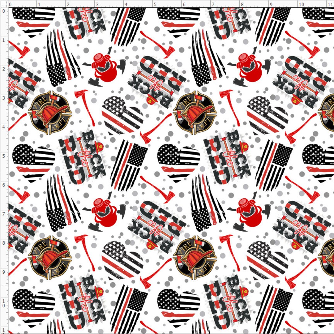 RED3 - Red Line Heart Fabric, Heart Fabric, Firefighter Fabric, Back ...