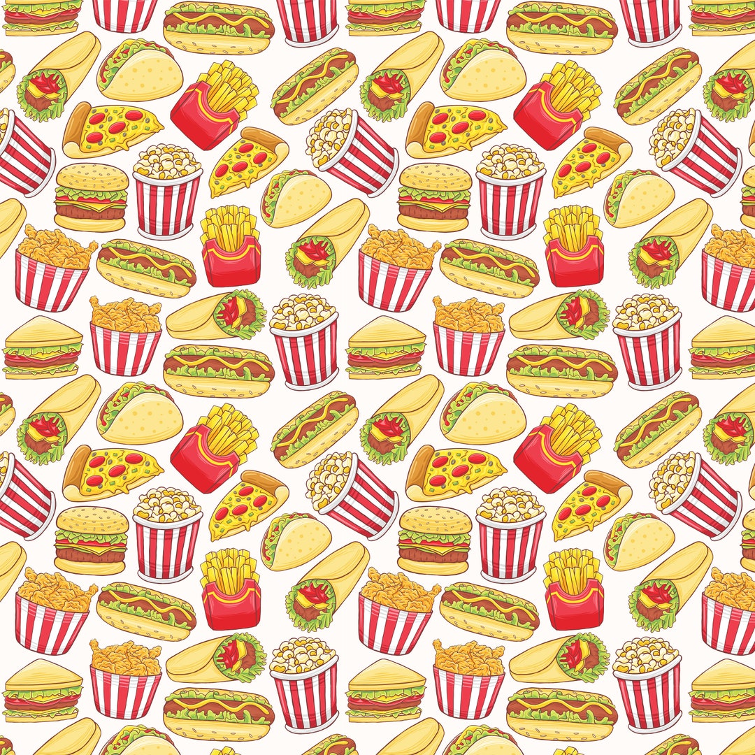 Fast Food Fabric, Pizza, Hamburger Fabric, Pizza Fabric, Custom Printed ...