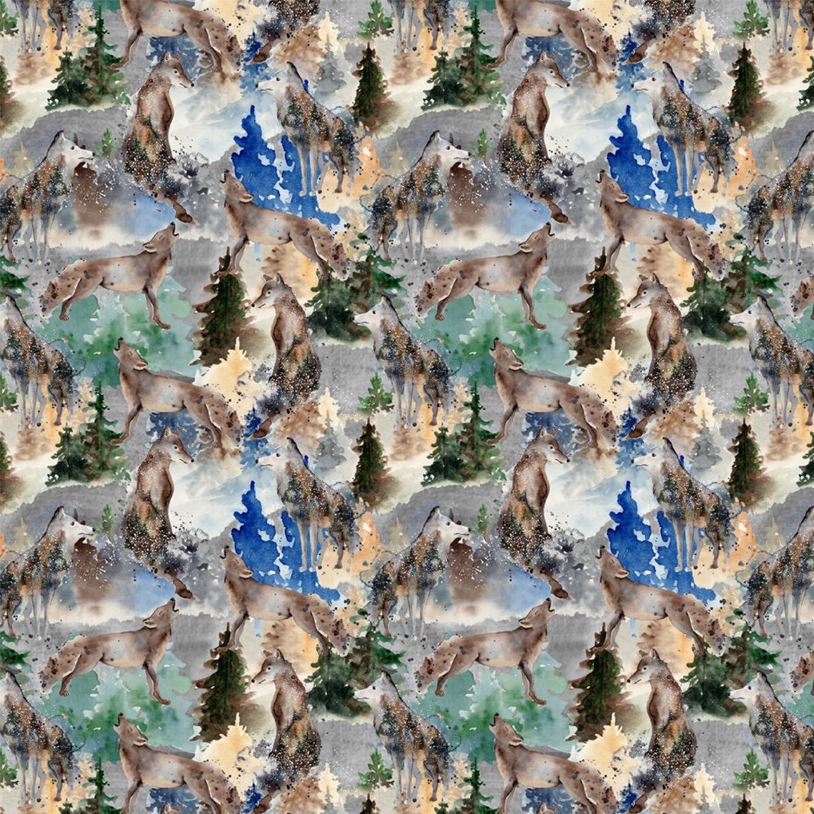 Wolves Fabric by the Yard Wolf Fabric Wildlife Fabric | Etsy