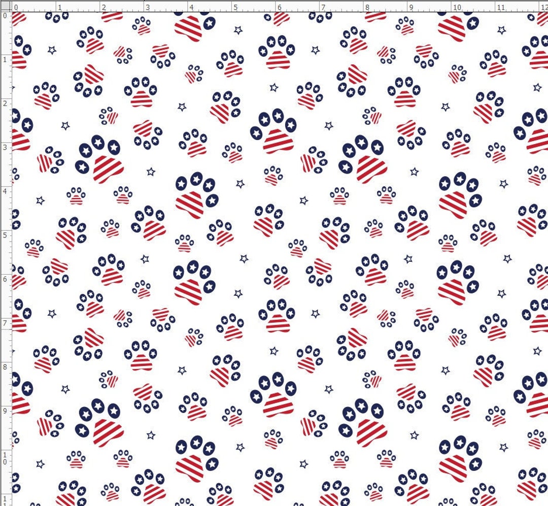ID91 - Red, White and Blue Dog Paws, Custom Printed Fabric by the Yard ...