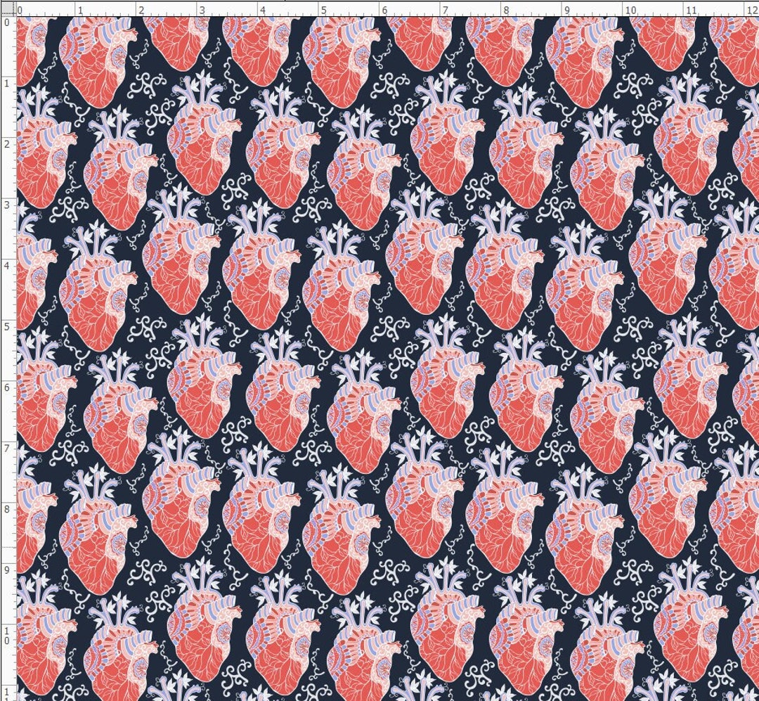 AWAR40 Organ Anatomy Fabric, Floral Heart Lungs Anatomy Fabric by the ...
