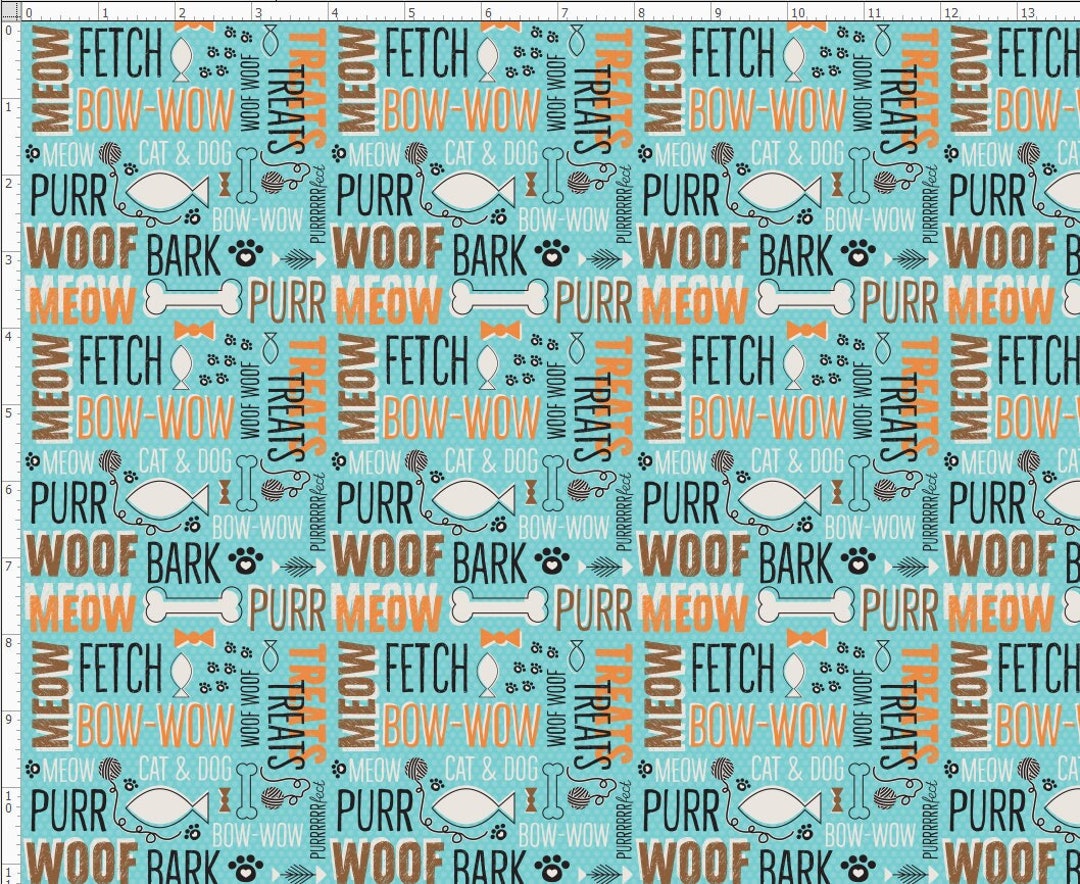 Pet Fabric - Paw Prints Pets Dogs Cats Animals Fabric, Custom Printed ...