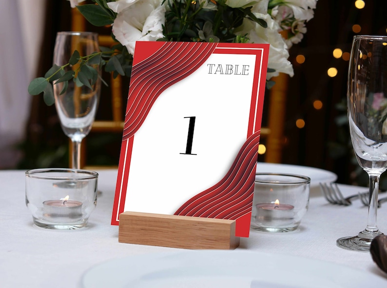 Red Art Deco Style Table Number Template - Etsy
