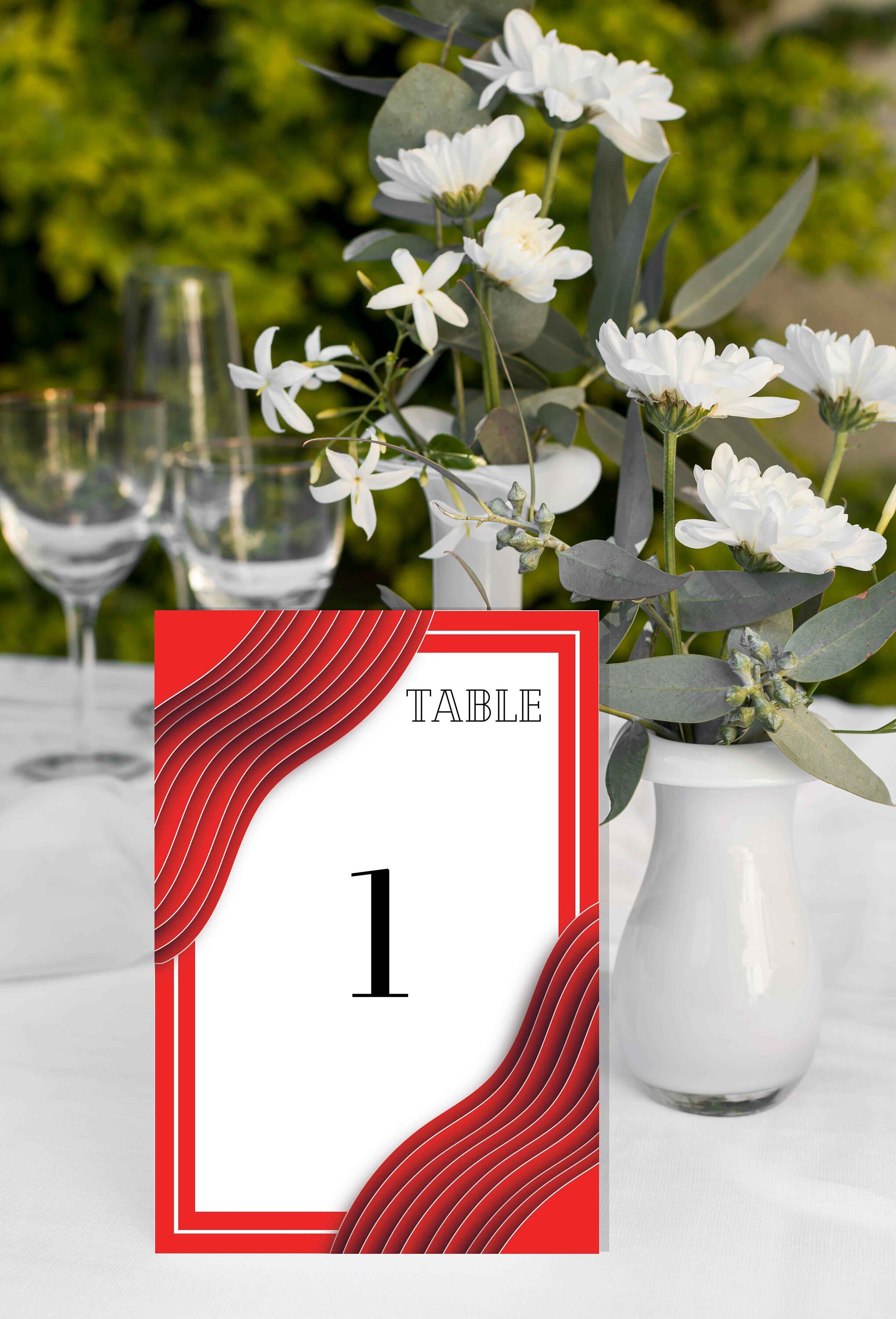 Red Art Deco Style Table Number Template - Etsy