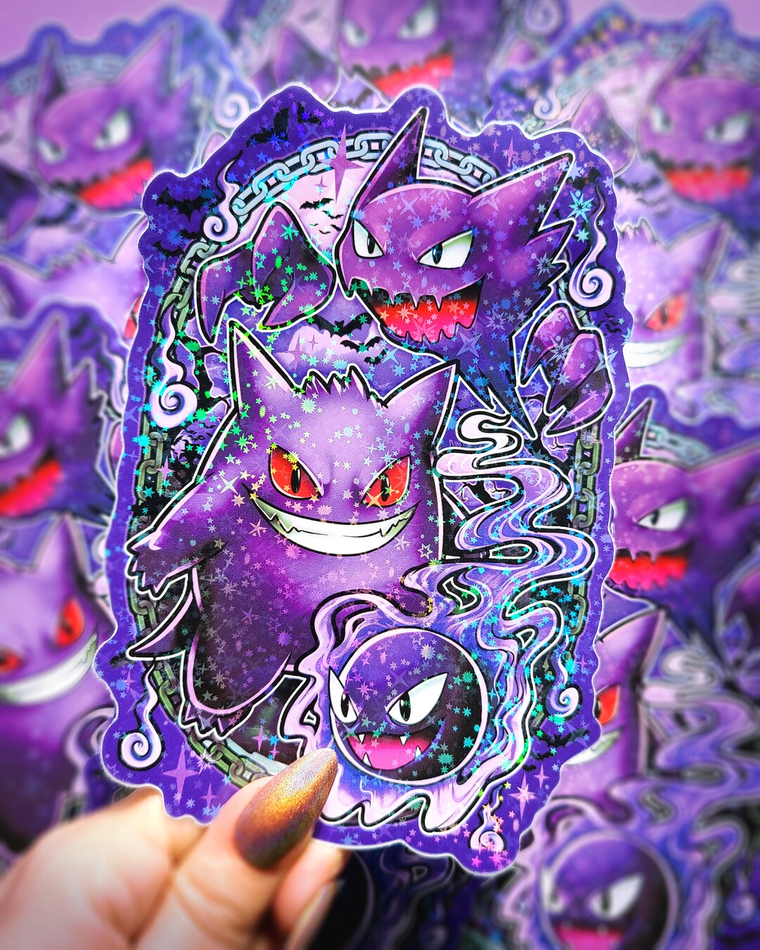 Ghastly Haunter Gengar Family BIG Holographic Glitter Sparkle Sticker ...