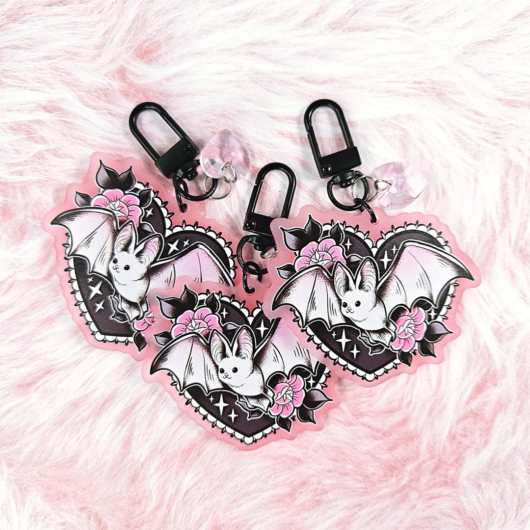 Little Bat Pink Frosted Acrylic Keychain - Etsy