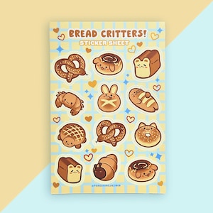 Kawaii Bread Critters Sticker Sheet - Cute Food Animal Vinyl Stickers ...