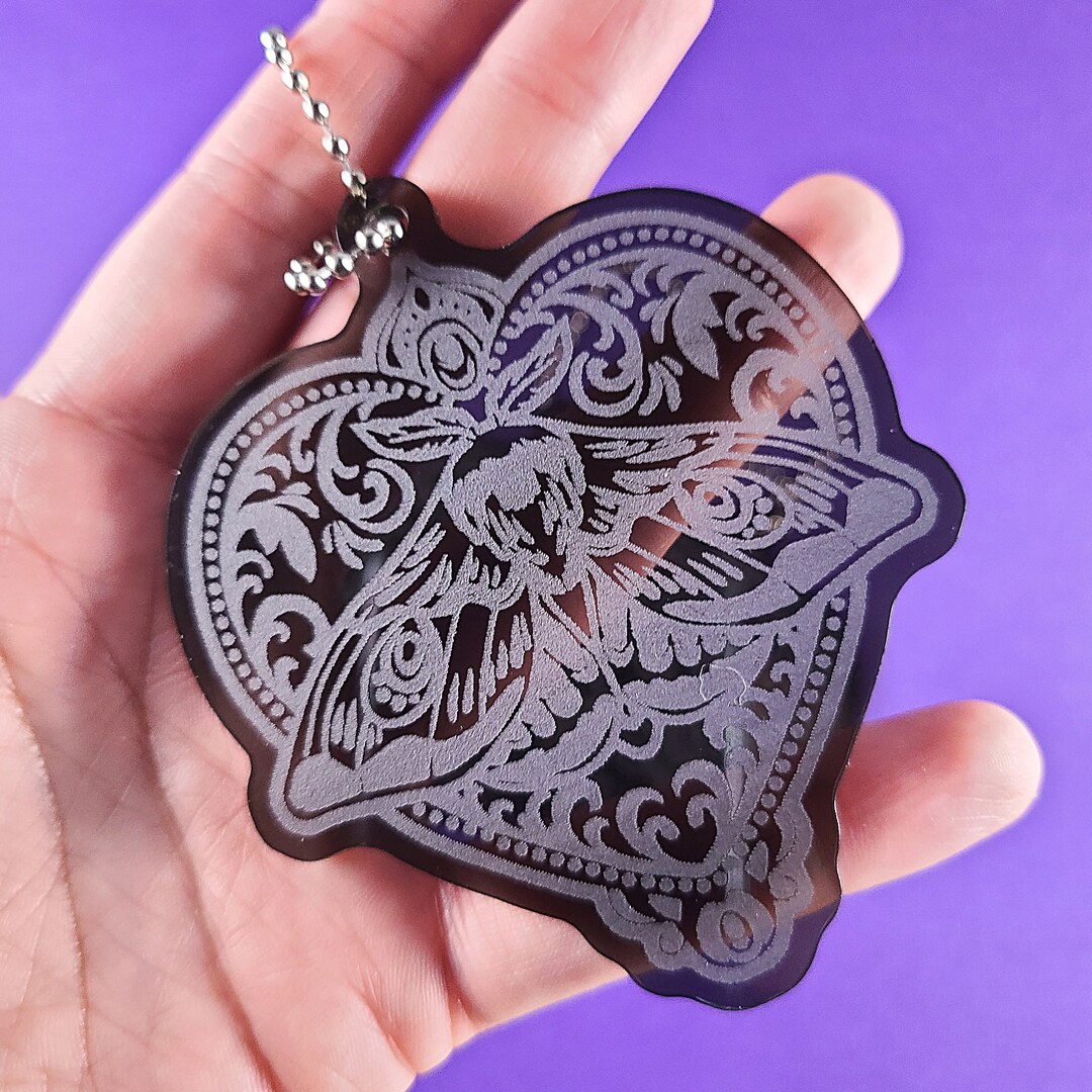 Moth Heart - Engraved Bug Insect Acrylic Keychain Bag Charm - Etsy