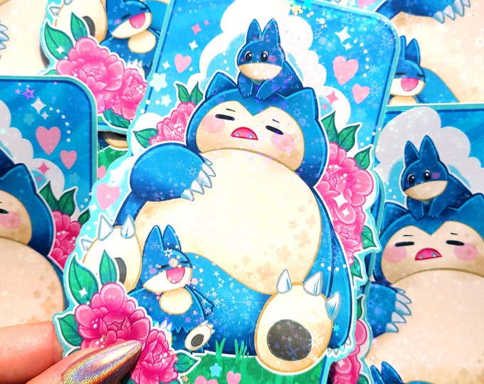 Snorlax Munchlax BIG Holographic Glitter Sparkle Sticker Decal - Etsy