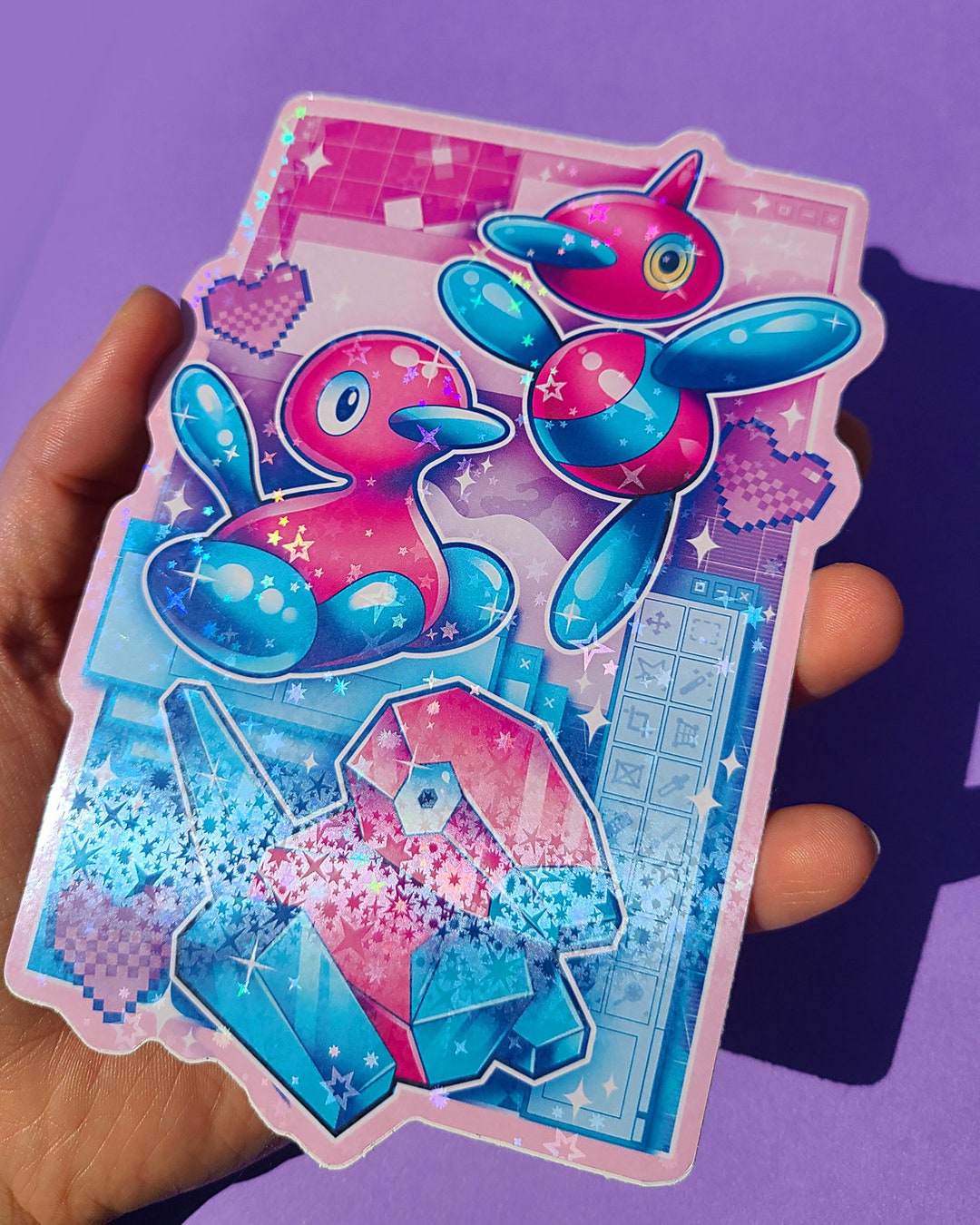 Porygon Family BIG Holographic Glitter Sparkle Sticker Decal - Etsy