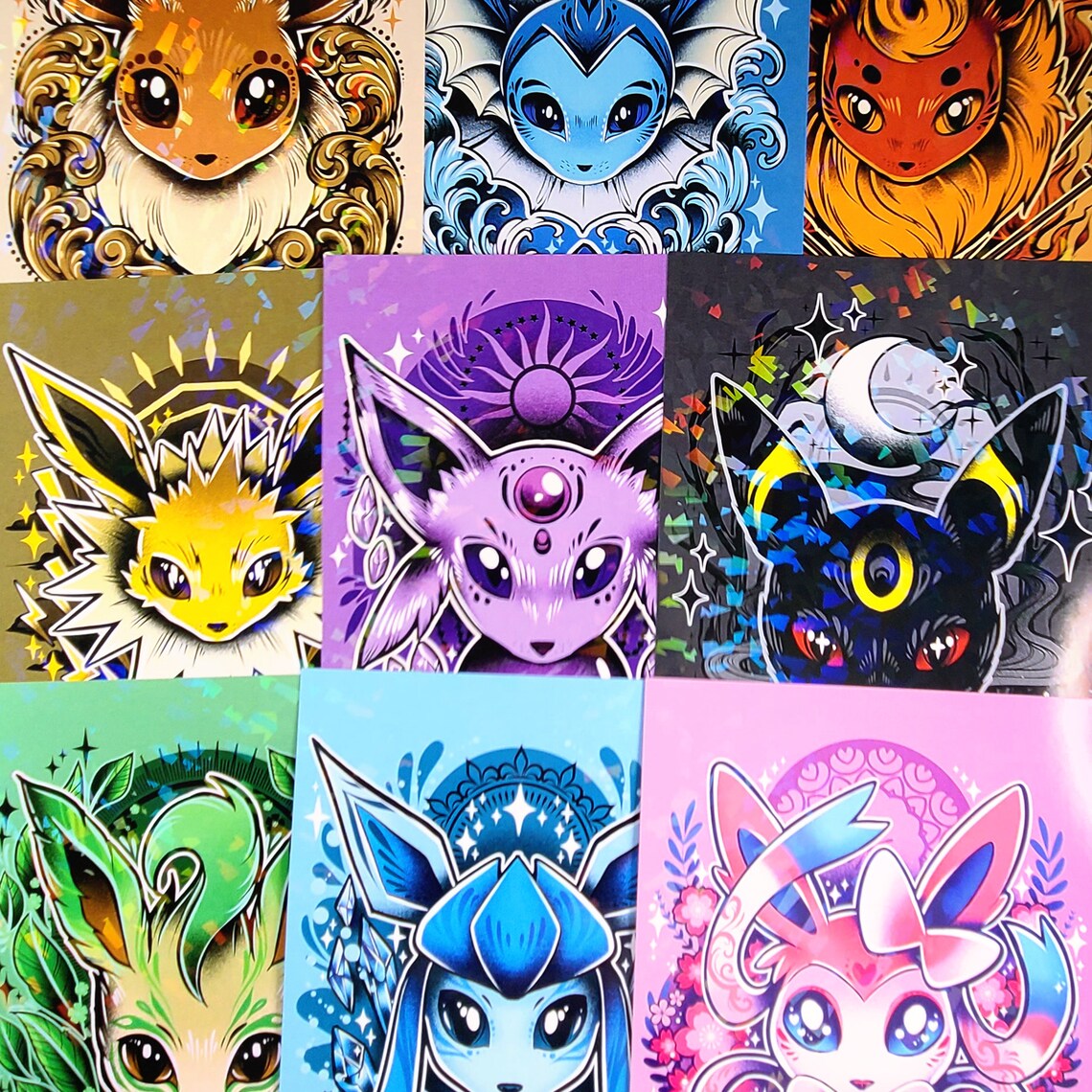 Eeveelution Pokemon Sparkle Art Print Set 5x7 Etsy