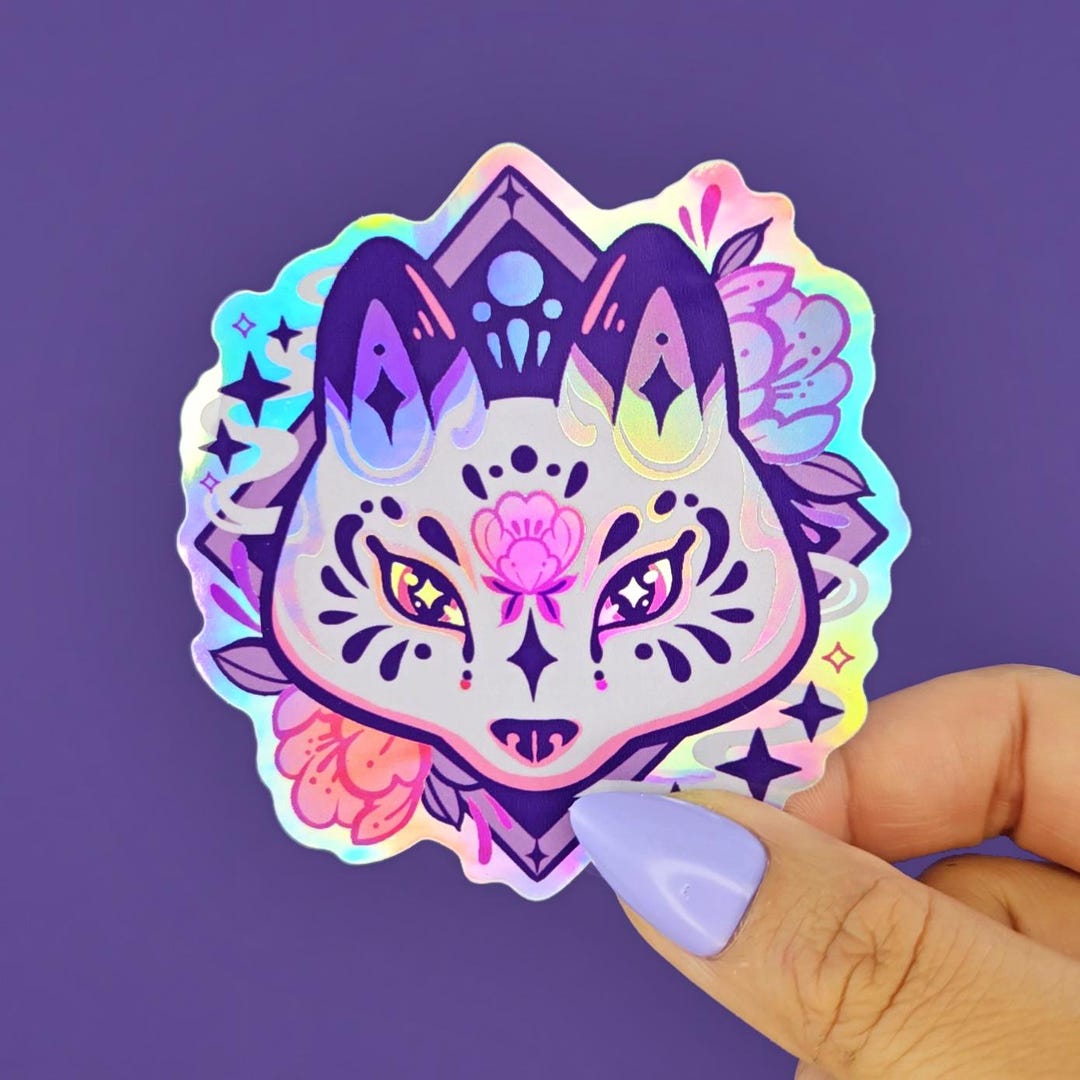 Kitsune- Holographic Vinyl Sticker, Decal - Etsy