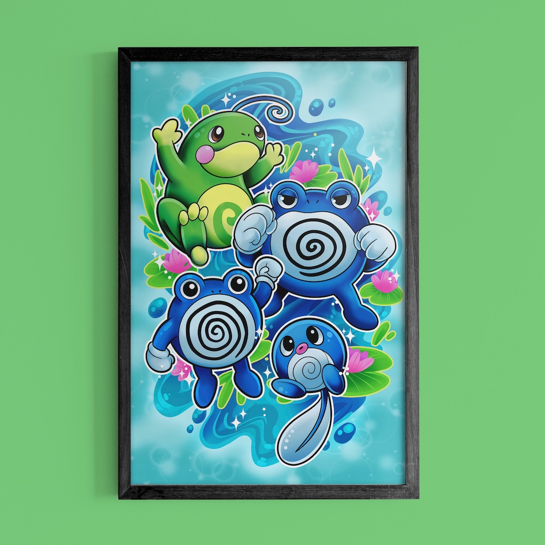 Poliwag, Poliwhirl, Poliwrath, Politoed Pokemon Family 11" X 17" Poster ...