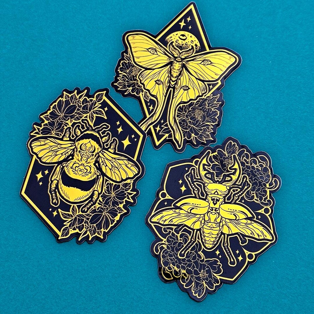 Metallic Gold Insects - Sticker Set, Bee Moth Beetle Bug Stickers - Etsy