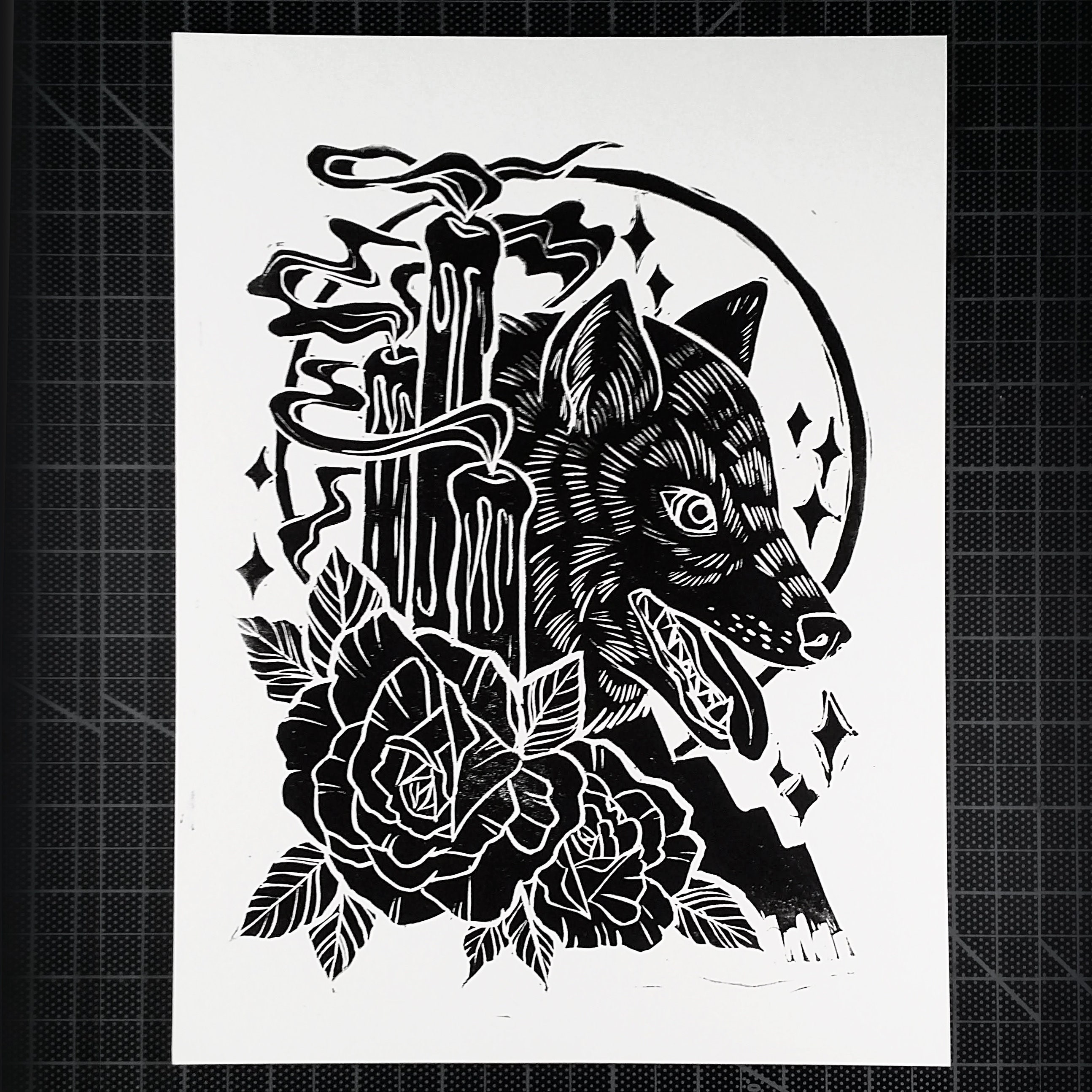 Wolf Linocut Print - Etsy