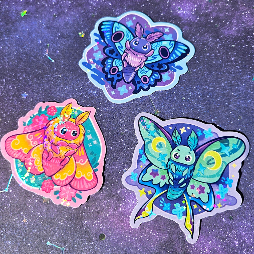Cute Moths Sparkle Vinyl Sticker Set - Etsy