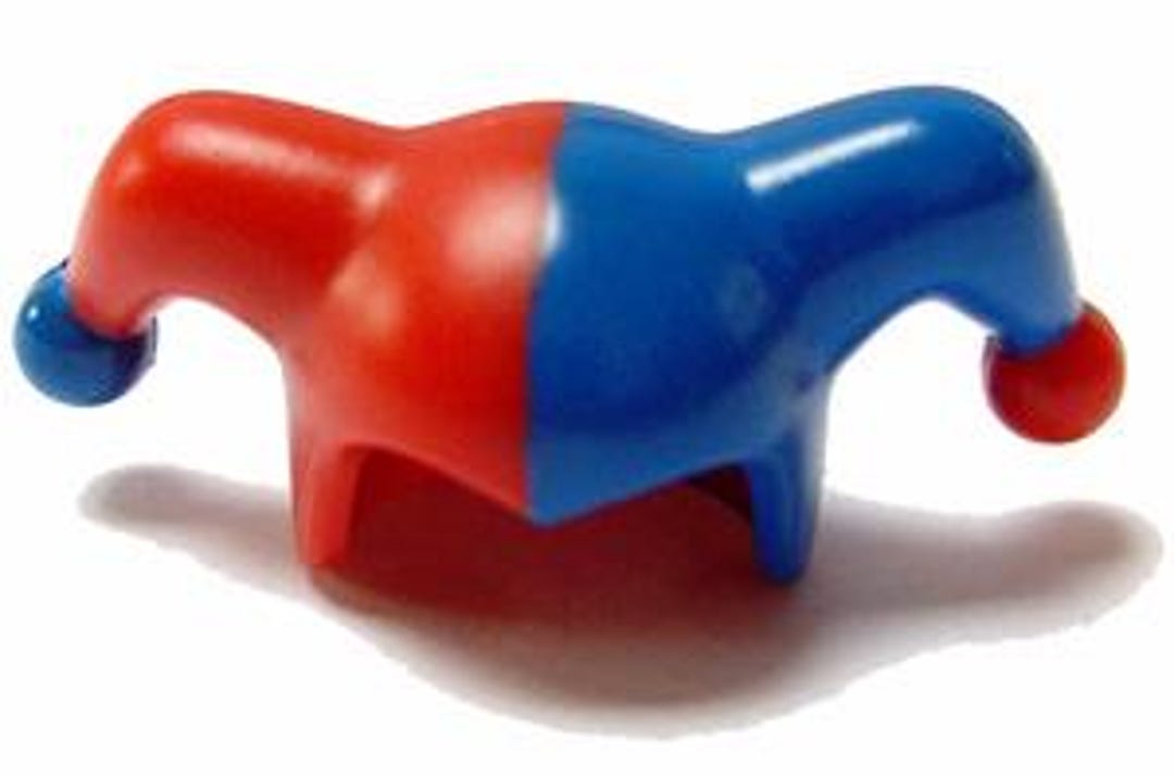 Lego Minifigure, Headgear Jester's Cap With Blue Left Side and Blue Pom ...