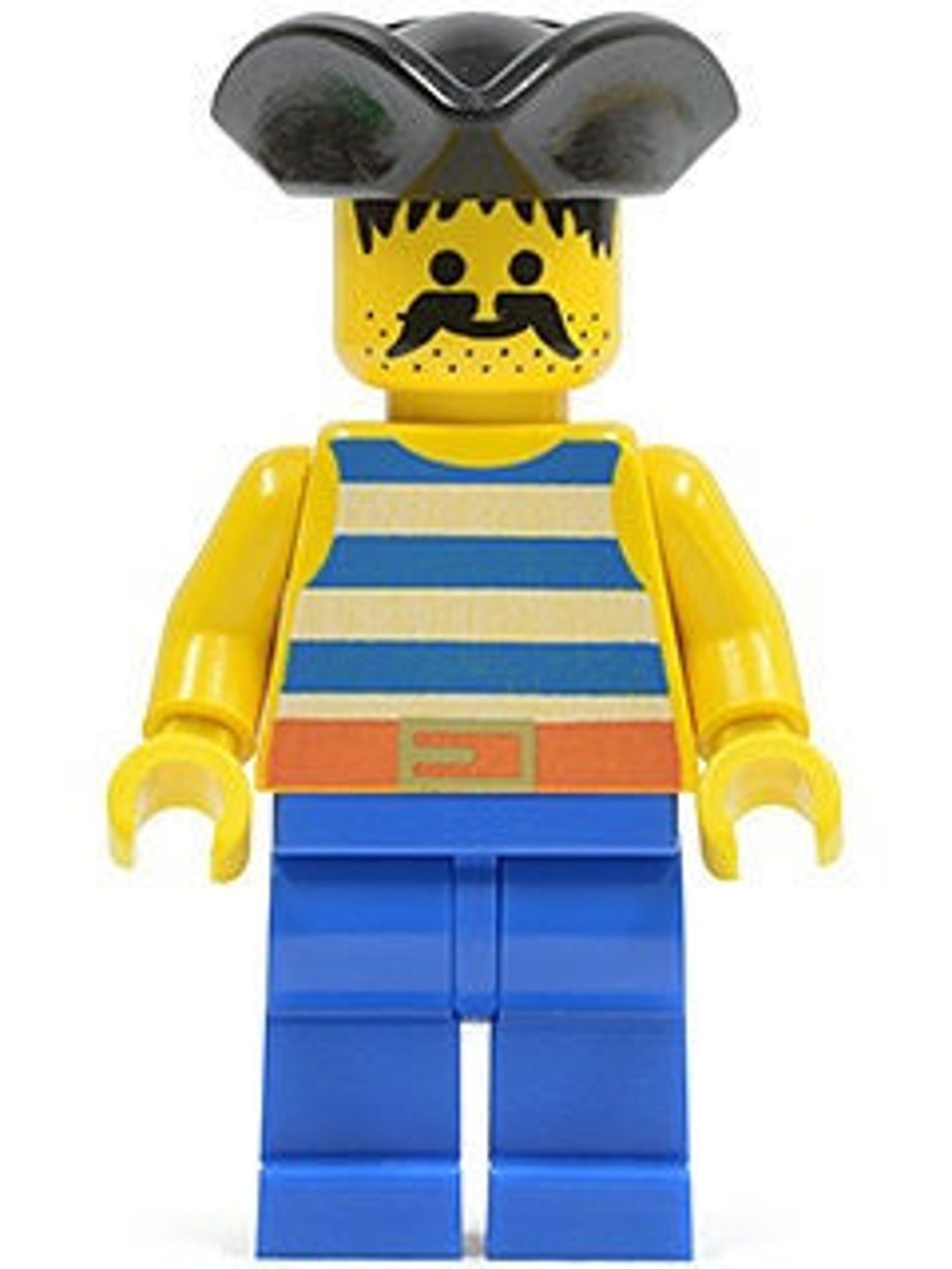 Lego MINIFIGURE Pirate Blue / White Stripes Shirt, Blue Legs, Black ...