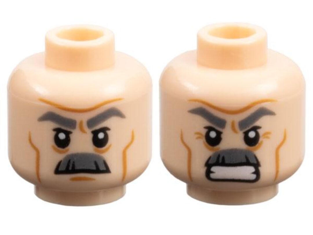 Lego Minifigure, Head Dual Sided Dark Bluish Gray Thick Eyebrows and ...