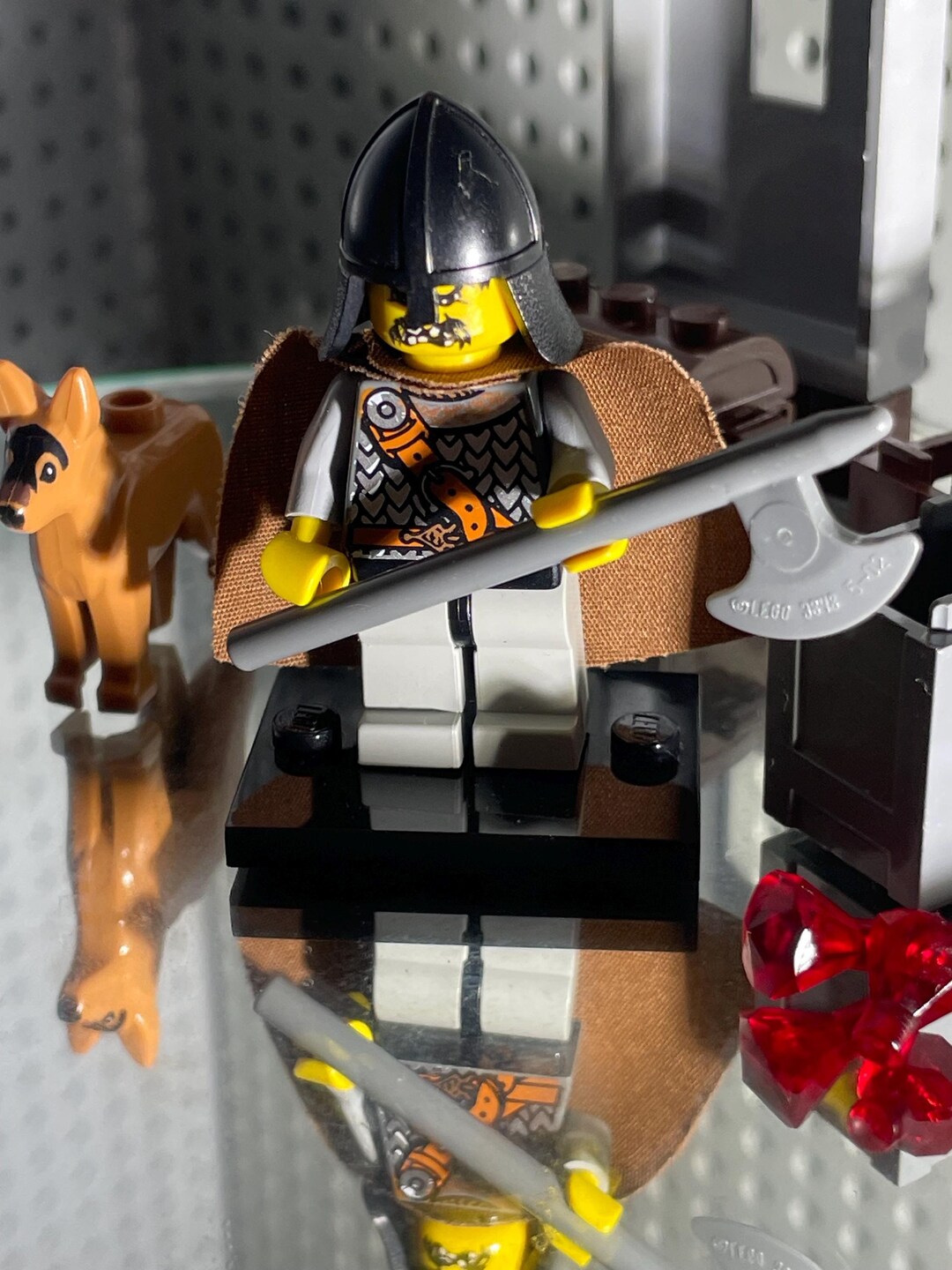 Vintage Lego MINIFIGURE Barbarian W/ Gear, Worn, Cloak Axe, Dog, Loot ...