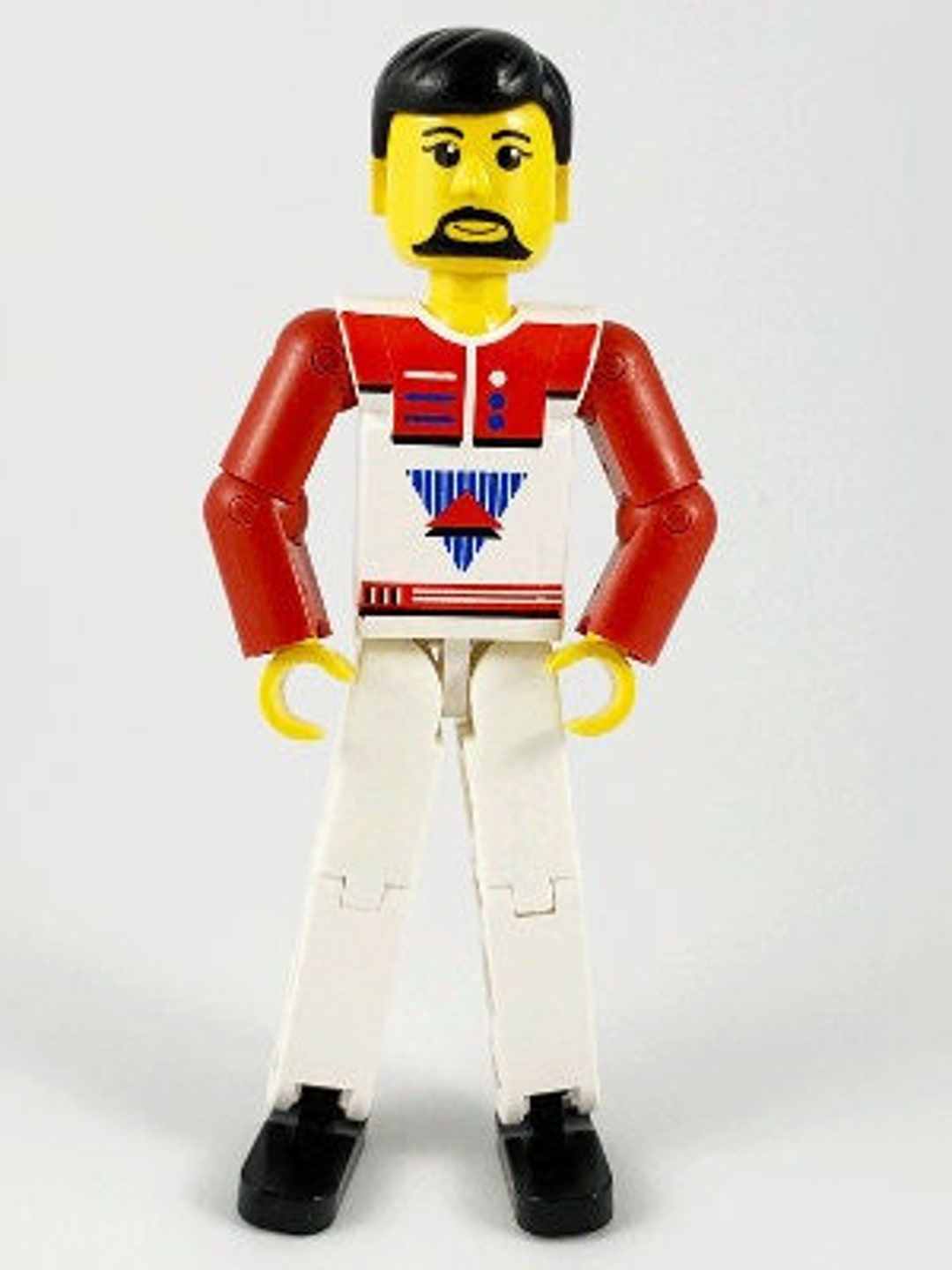 Vintage LEGO Technic Figure White Legs, White Top With Red Vest, Red ...