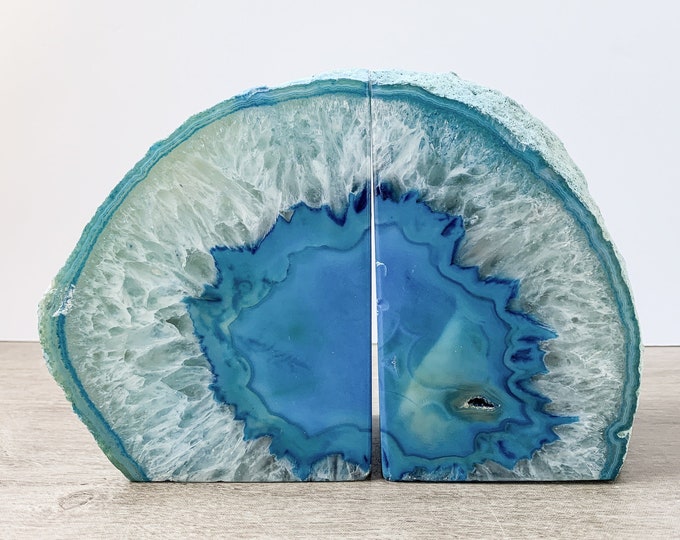 Blue Agate Bookends Geode Book Ends | Etsy