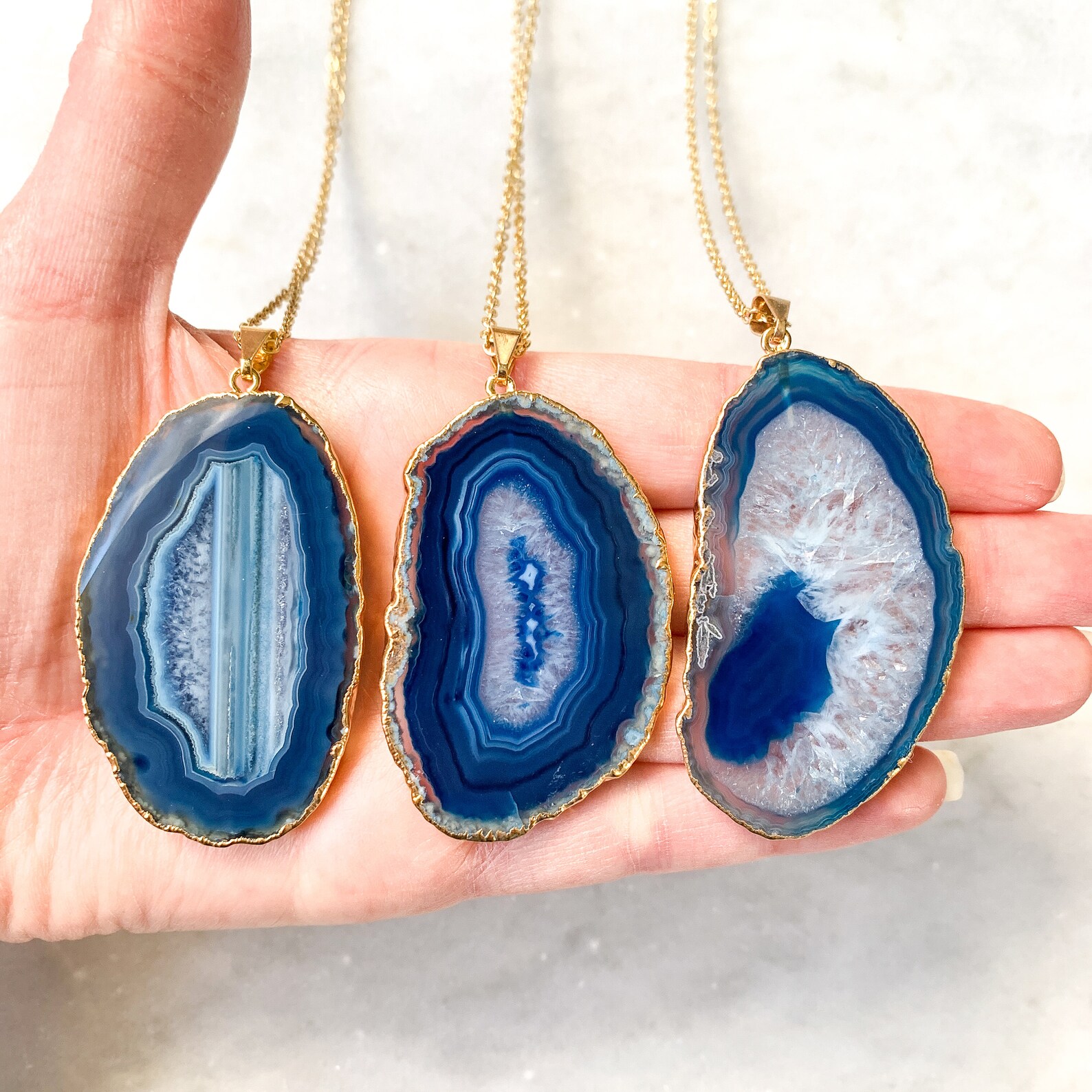 Blue Geode Necklace Agate Pendant Stone Slice Jewelry Slice - Etsy