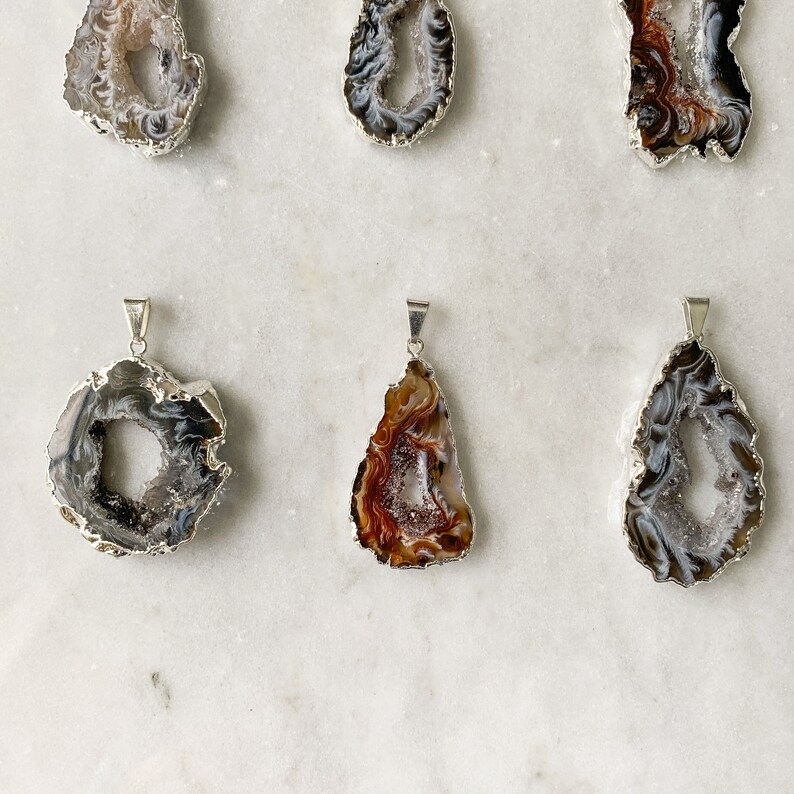 Small Silver Geode Necklace Bridesmaid Gift Druzy Slice Dainty | Etsy
