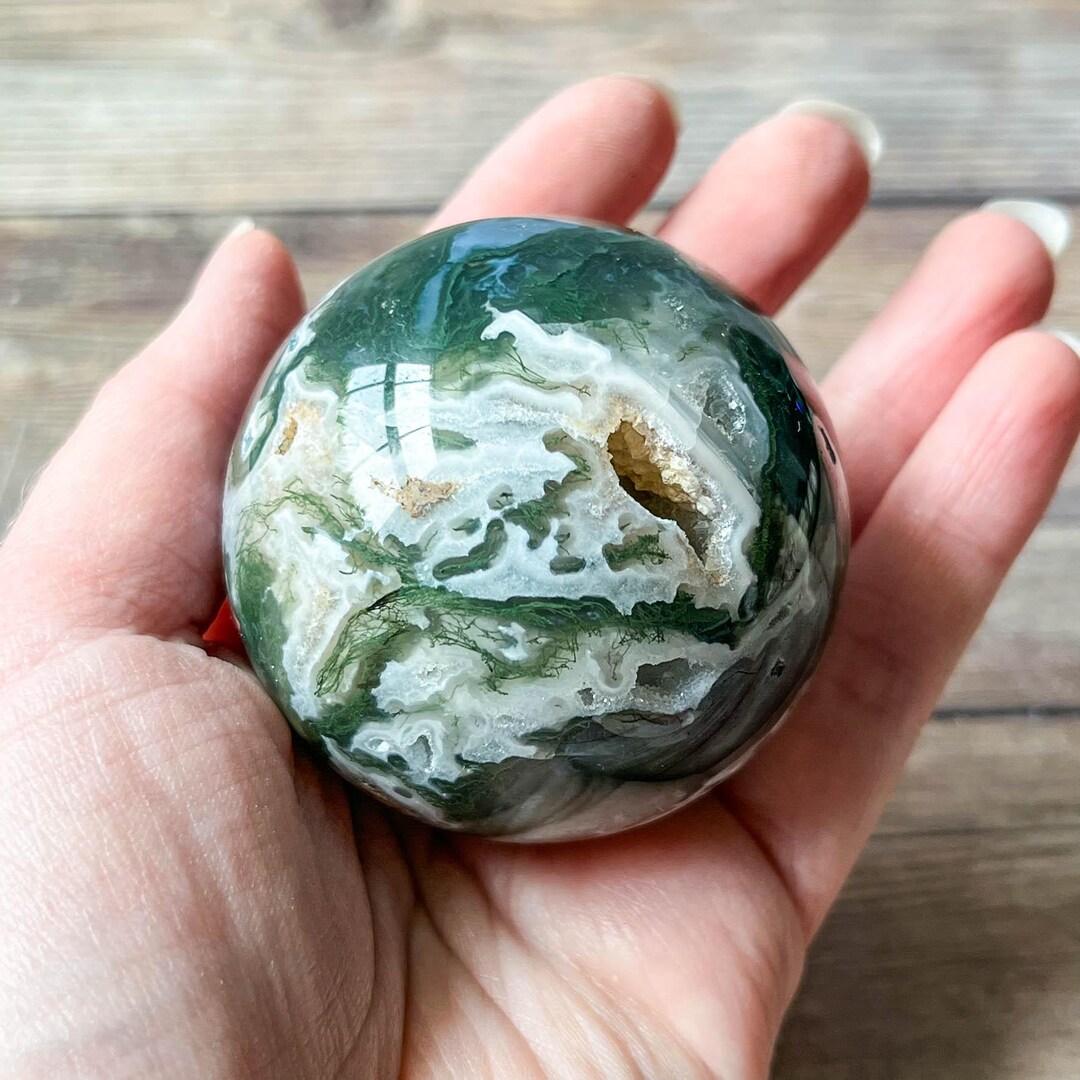 232g Moss Agate Quartz Sphere Polished Tree Geode - Mineral Specimen ...