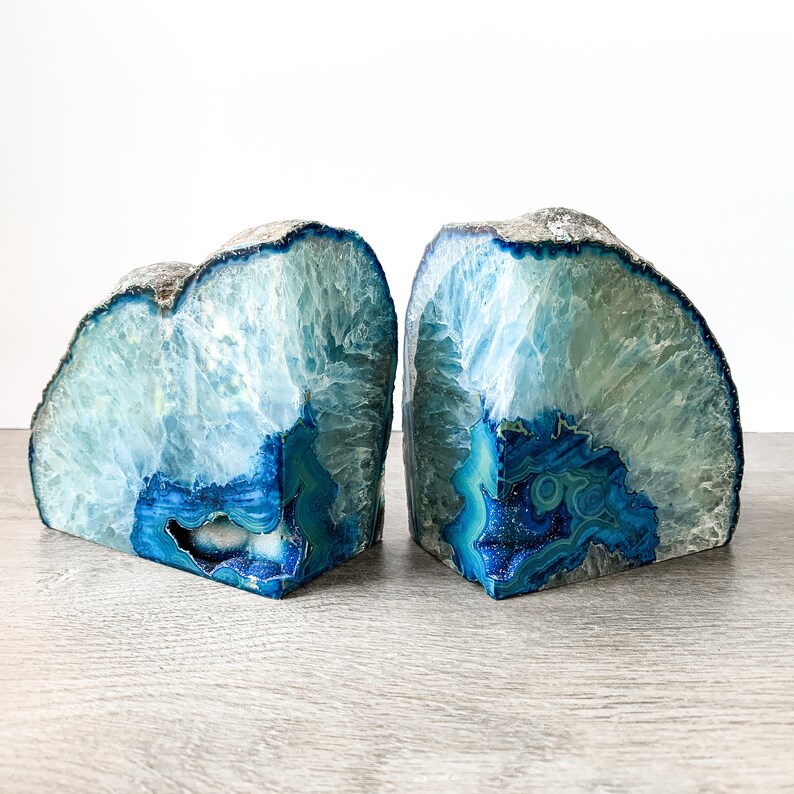 Blue Agate Bookends Geode Book Ends | Etsy