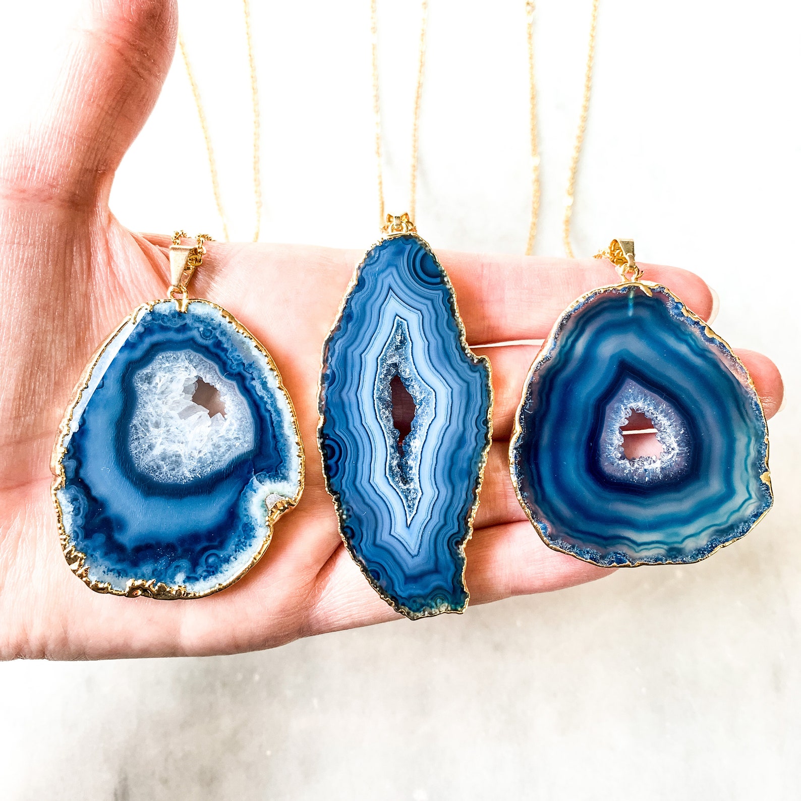 Blue Geode Necklace Agate Pendant Stone Slice Jewelry Slice - Etsy