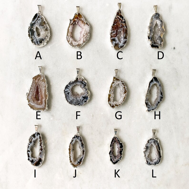 Small Silver Geode Necklace Bridesmaid Gift Druzy Slice Dainty | Etsy