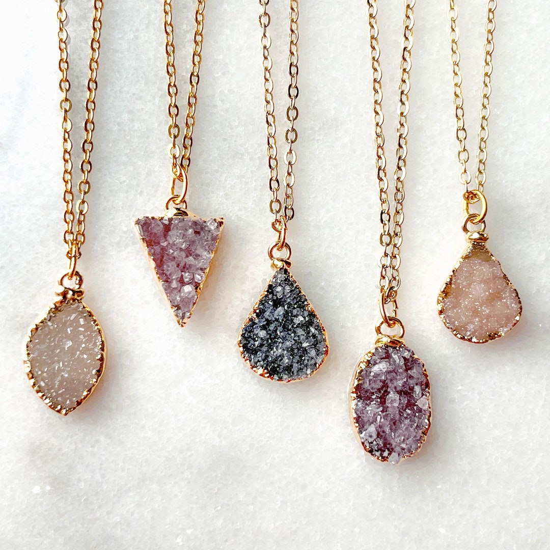 Teardrop Druzy Geode Necklace Natural Geode Jewelry Druzy Pendant ...