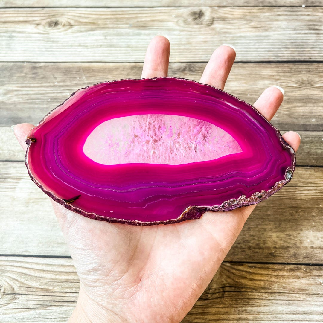 Large Pink Dyed Agate Geode Slice - Mineral Specimen Rocks and Crystals ...