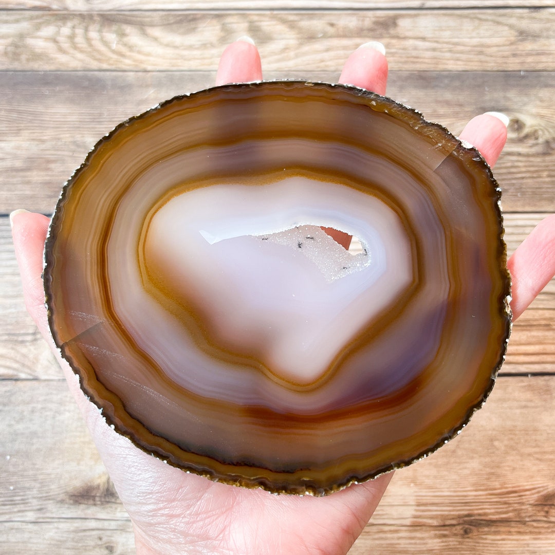 Extra Large Natural Agate Geode Slice - Gray Brown Tan Mineral Specimen ...