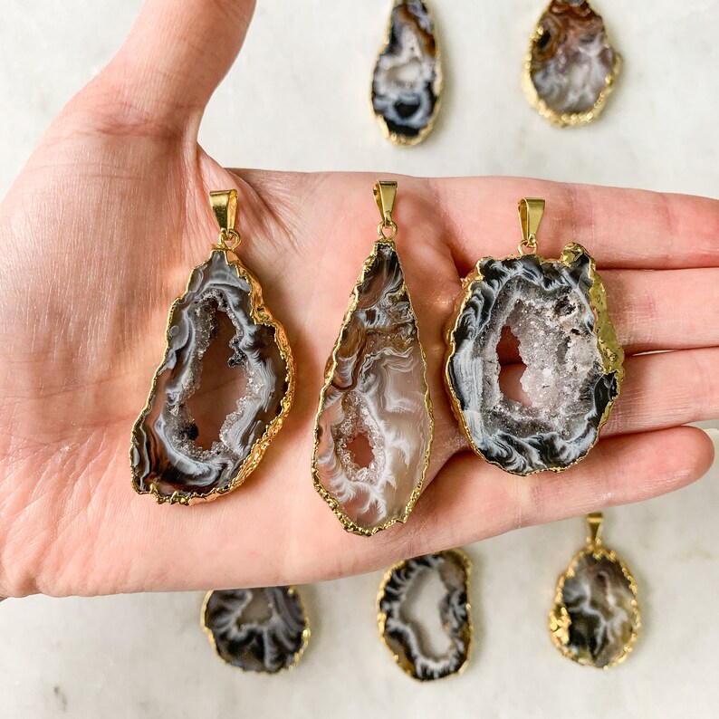 Small Geode Necklace Druzy Slice Dainty Boho Gift For Her | Etsy