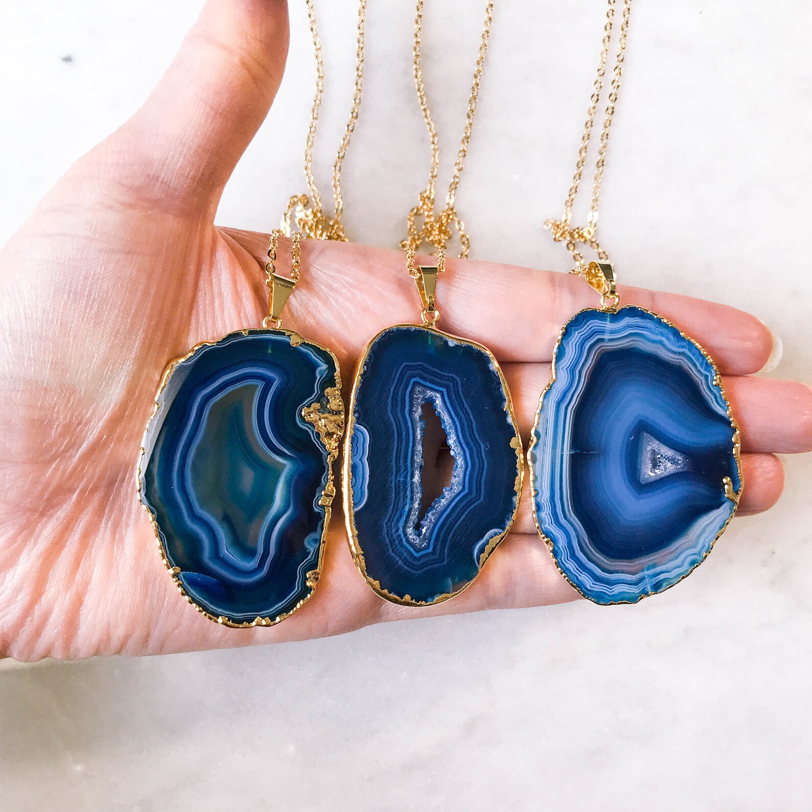 Blue Geode Necklace Agate Pendant Stone Slice Jewelry Slice - Etsy