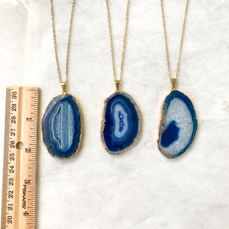 Blue Geode Necklace Agate Pendant Stone Slice Jewelry Slice - Etsy