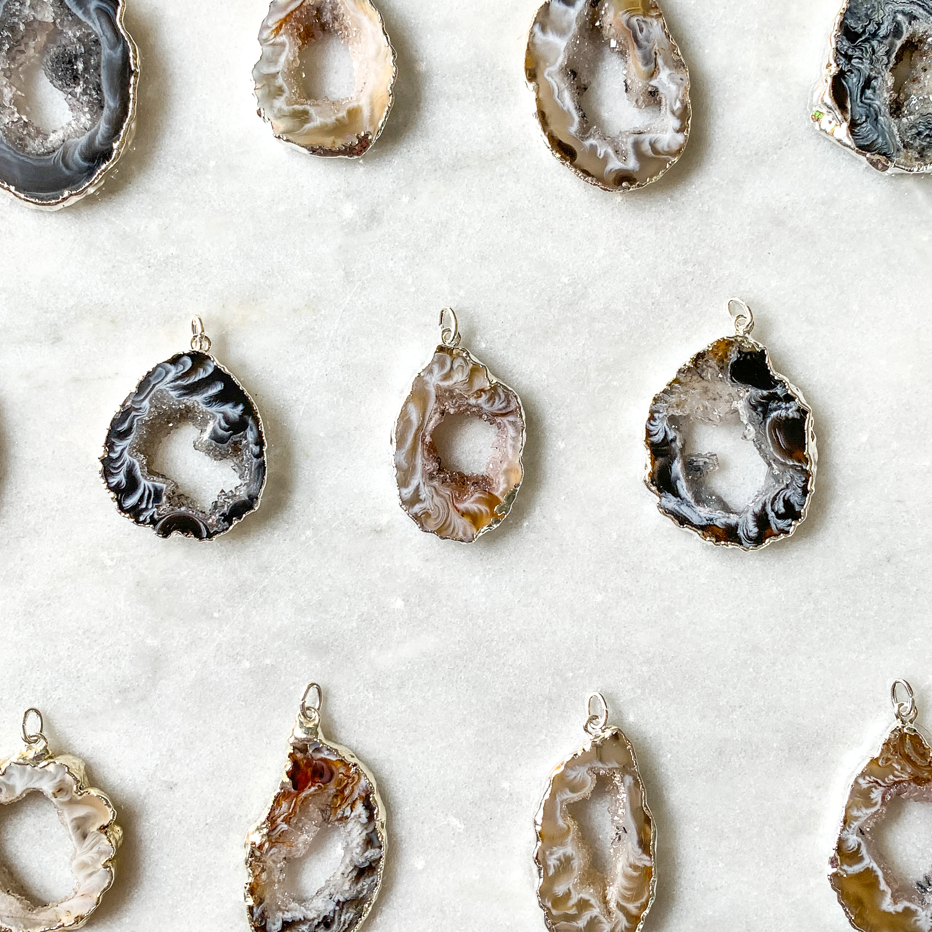 Small Silver Geode Necklace Bridesmaid Gift Druzy Slice Dainty | Etsy