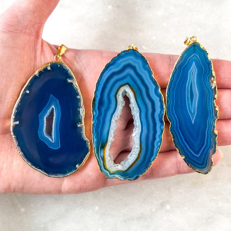 Blue Geode Necklace Agate Pendant Stone Slice Jewelry Slice - Etsy