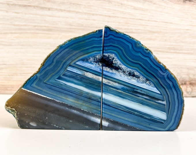 Blue Agate Bookends Geode Book Ends - Etsy