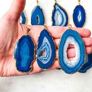 Blue Geode Necklace - Agate Pendant Stone Slice Jewelry Slice Quartz ...