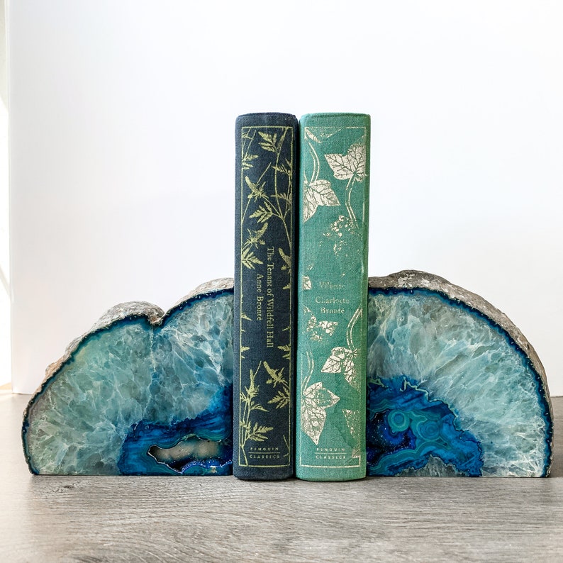 Blue Agate Bookends Geode Book Ends | Etsy