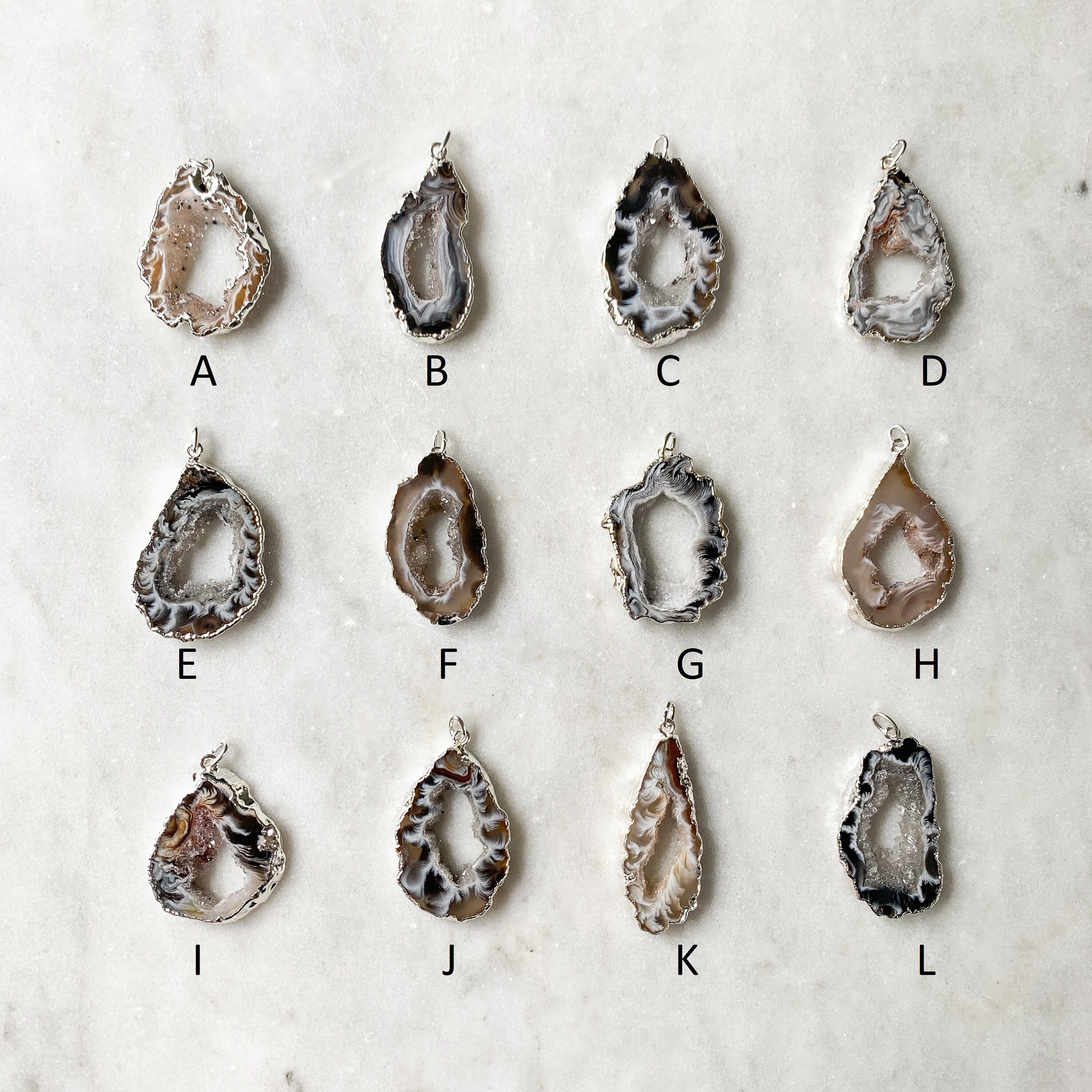 Small Silver Geode Necklace Bridesmaid Gift Druzy Slice Dainty | Etsy