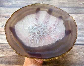 Extra Large Natural Agate Geode Slice Brown Tan Gray Earth Tone Mineral ...
