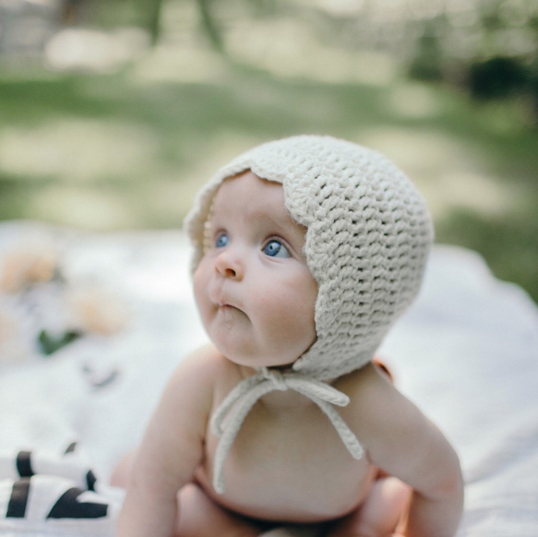 Crochet Baby Bonnet, Cotton Newborn Hat, Baby Shower Gift, Handmade ...