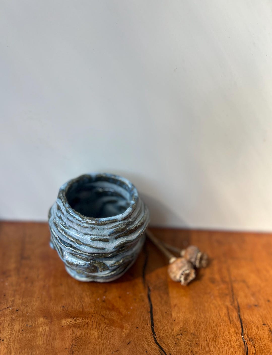 Handbuilt Raku Clay Vase – Sculptural Folded Texture Ceramic Vase ...