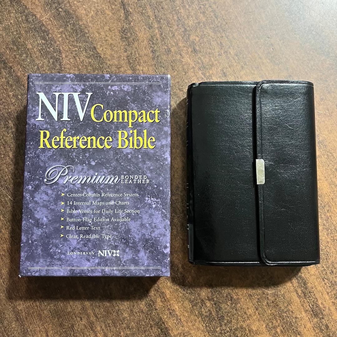 NIV 1984 Compact Reference Bible - Black Premium Bonded Leather With ...