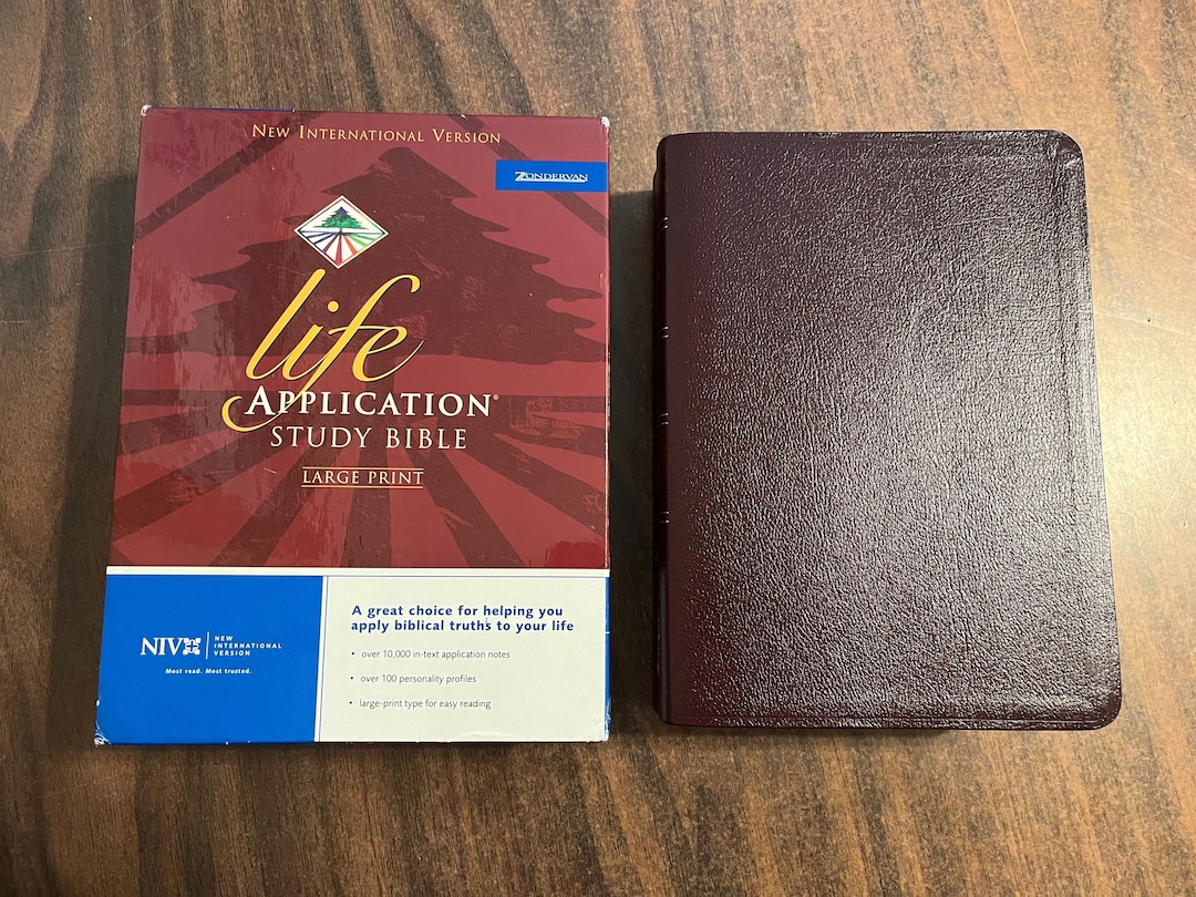 NIV 1984 Large Print Life Application Study Bible - Burgundy Bonded ...