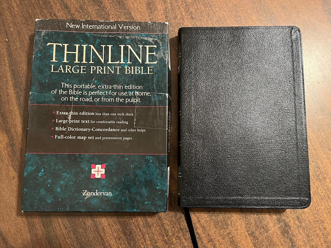 NIV 1984 Large Print Thinline Bible - Black Top Grain Genuine Leather ...